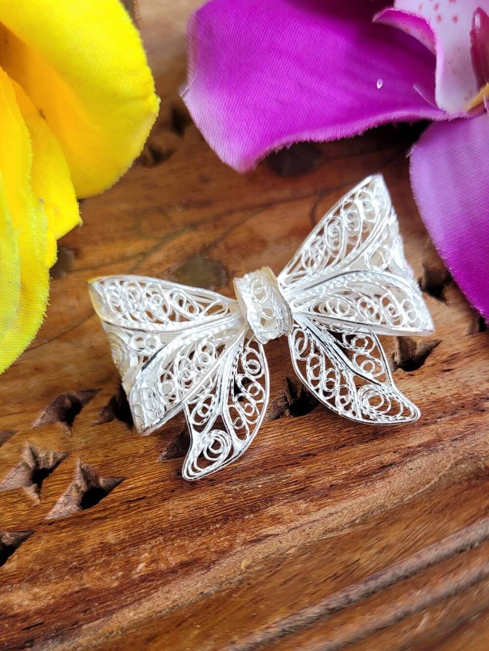 Bow Tie Brooch in Silver | Silverlinings | Tarakasi Jewelry Cuttack